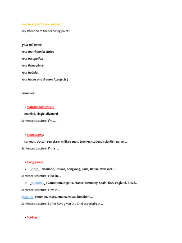 Speaking (Self Introduction) | PDF