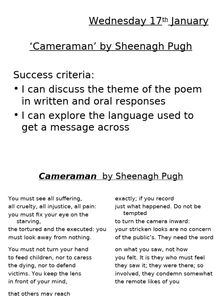 Sheenagh Pugh's "Cameraman" Analysis | PDF