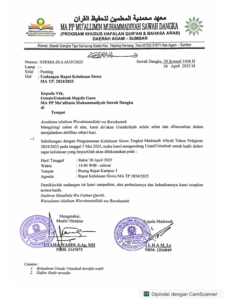 Undangan Rapat Kelulusan MA | PDF