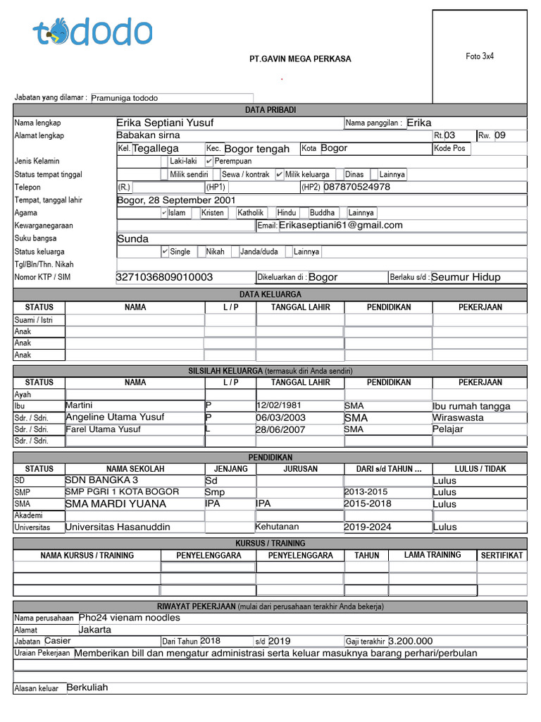 Formulir Aplikasi Pelamar | PDF