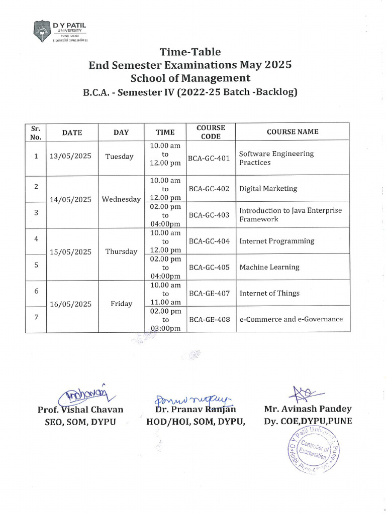 Backlog Exam BCA Sem I III & V End Semester Exam May 2024 Time Table | PDF