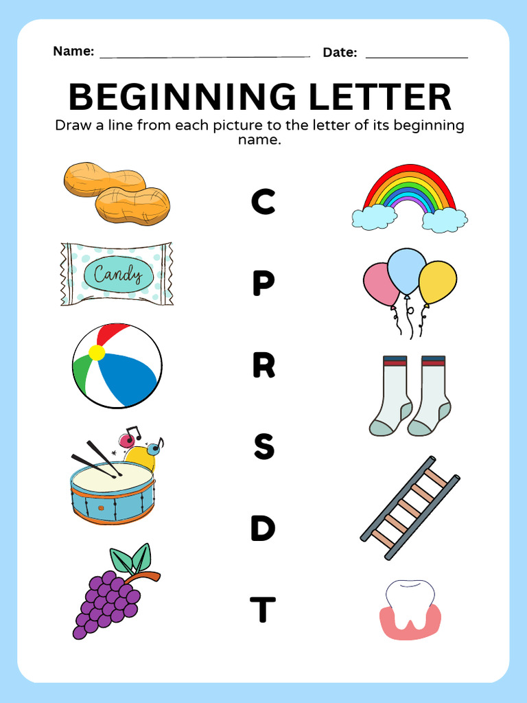 Blue Simple English Beginning Letter for Kindergarten Worksheet ...