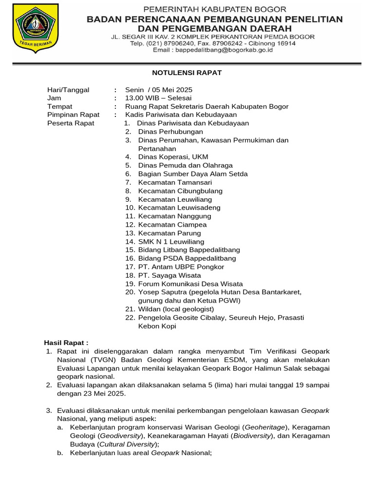 Notulensi Rapat Persiapan Revalidasi RR Sekda 5 Mei 2025 - Ami | PDF