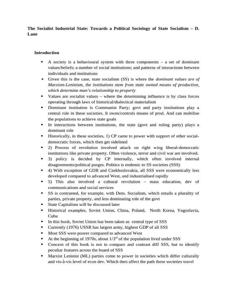 The Socialist Industrial State - D. Lane | PDF | Socialism | Marxism