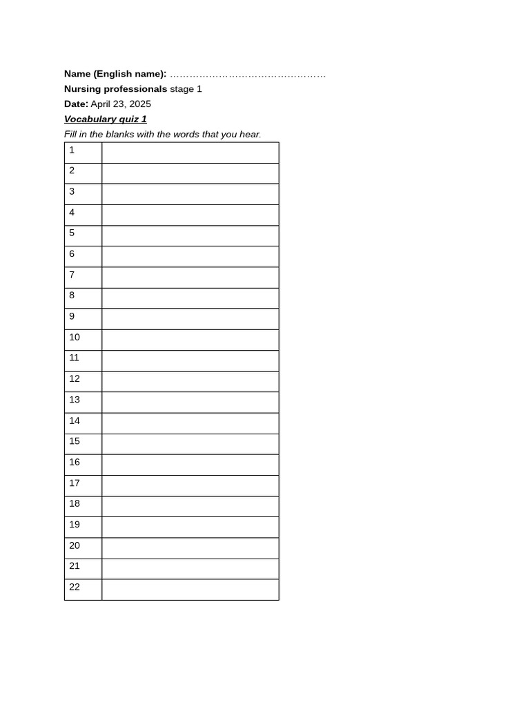 Stage 1 Vocab Quiz 1 | PDF