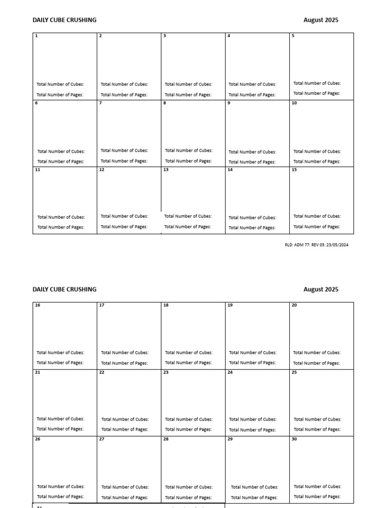 Concrete Daily Crushing Register - Rev 3 August 2025 | PDF
