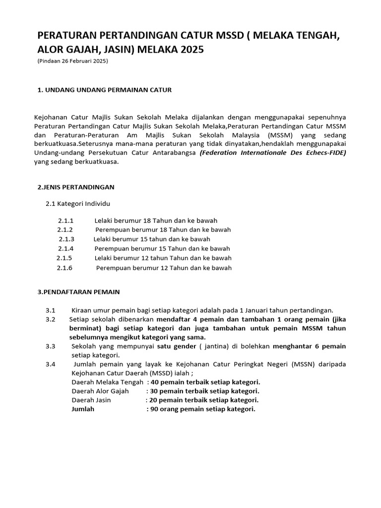Peraturan Catur MSSD 2025 | PDF