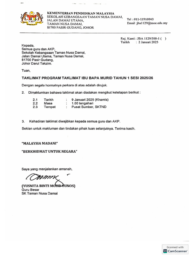 Taklimat Program Taklimat Ibu Bapa Murid Tahun 1 Sesi 2025 | PDF