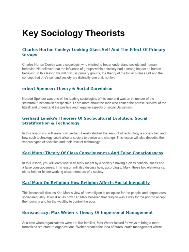 Key Sociology Theorists | PDF | Sociology | Society