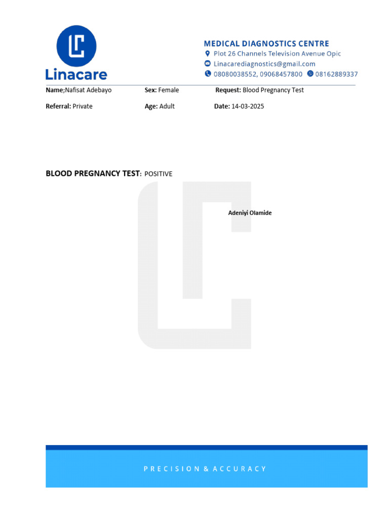 Blood Pregnant Test | PDF