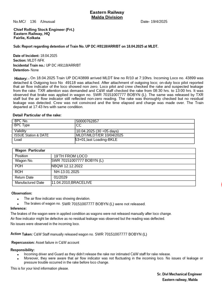 Final Copy One Page Report ALUH | PDF | Rail Transport