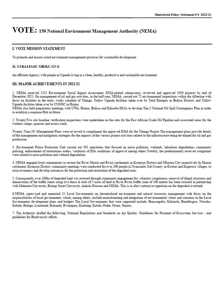 NEMA Uganda: Environmental Management Challenges | PDF | Environmental ...