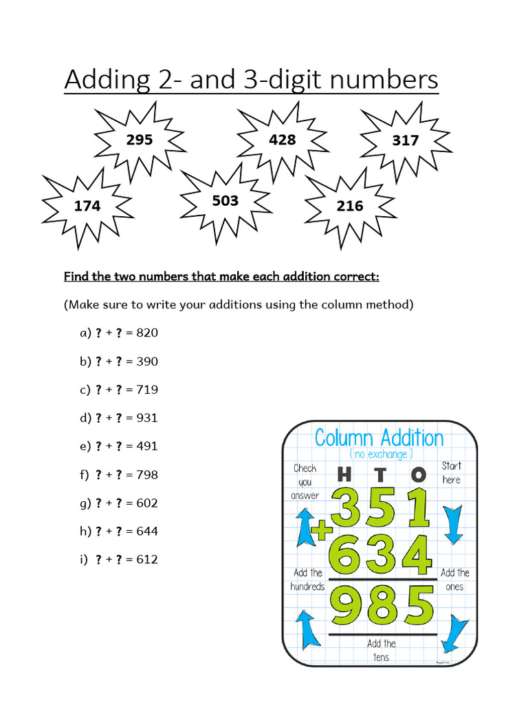 Adding 2 and 3 digit nums PDF | PDF
