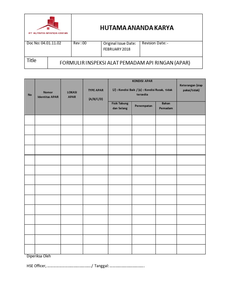04 01 11 02 Formulir Inspeksi APAR | PDF