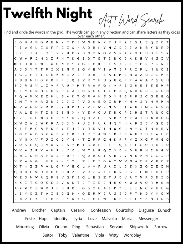 Twelfth Night: Act 1 Word Search | PDF