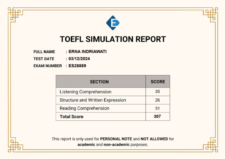 Sertifikat TOEFL 1 | PDF