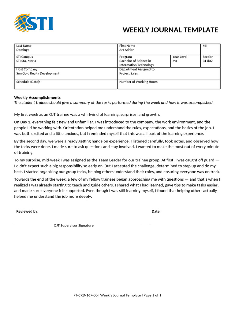 Weekly-Journal-Week-1 Art Adrian Domingo | PDF