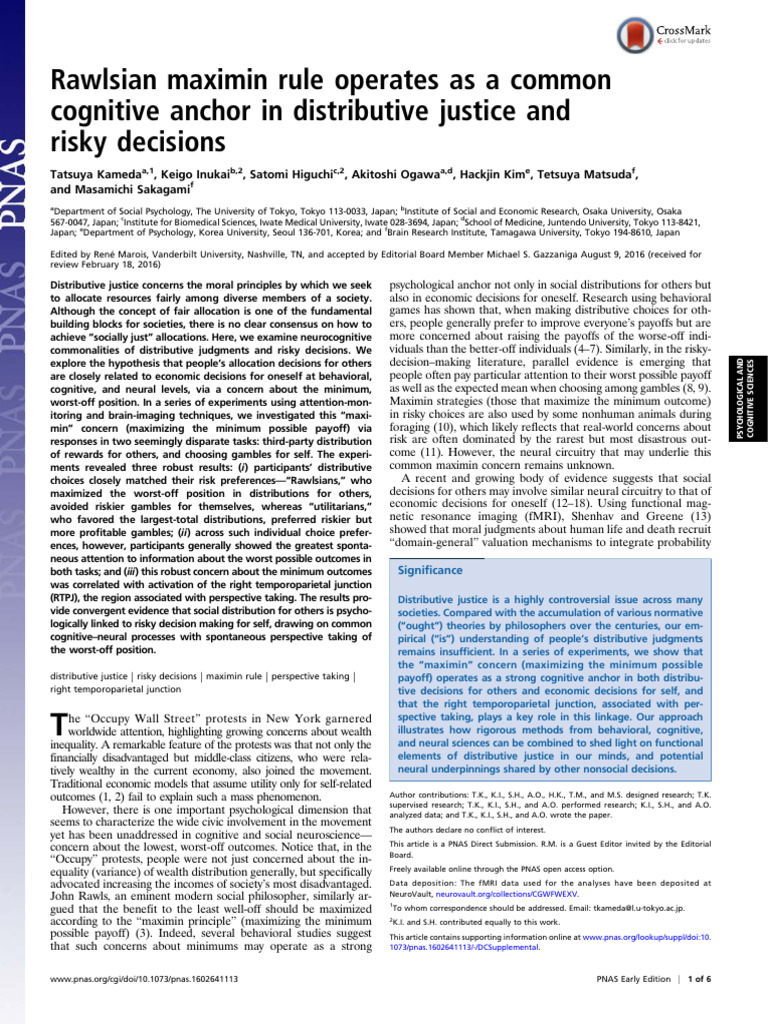 Maximin Rule in Justice and Risk Decisions | PDF | Economic Inequality ...