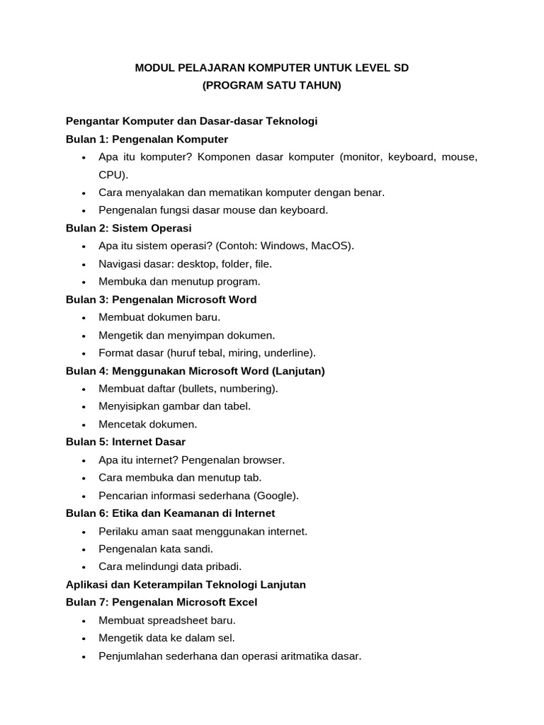 Modul Pelajaran Komputer Untuk Level SD | PDF