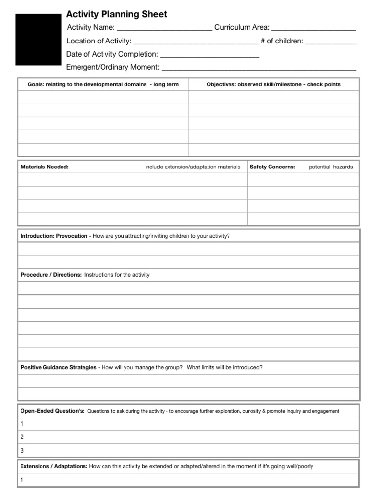 Activity Planning Sheet | PDF | Mentorship | Human Communication