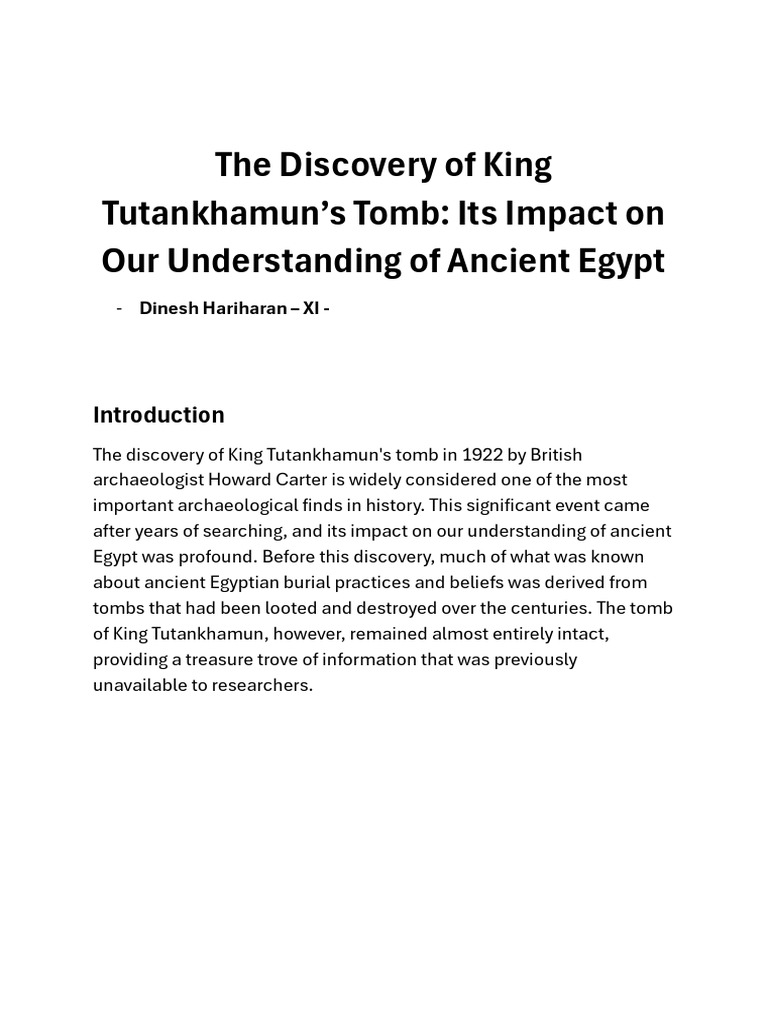 The Discovery of King Tutankhamun - Dinesh Project | PDF | Ancient ...