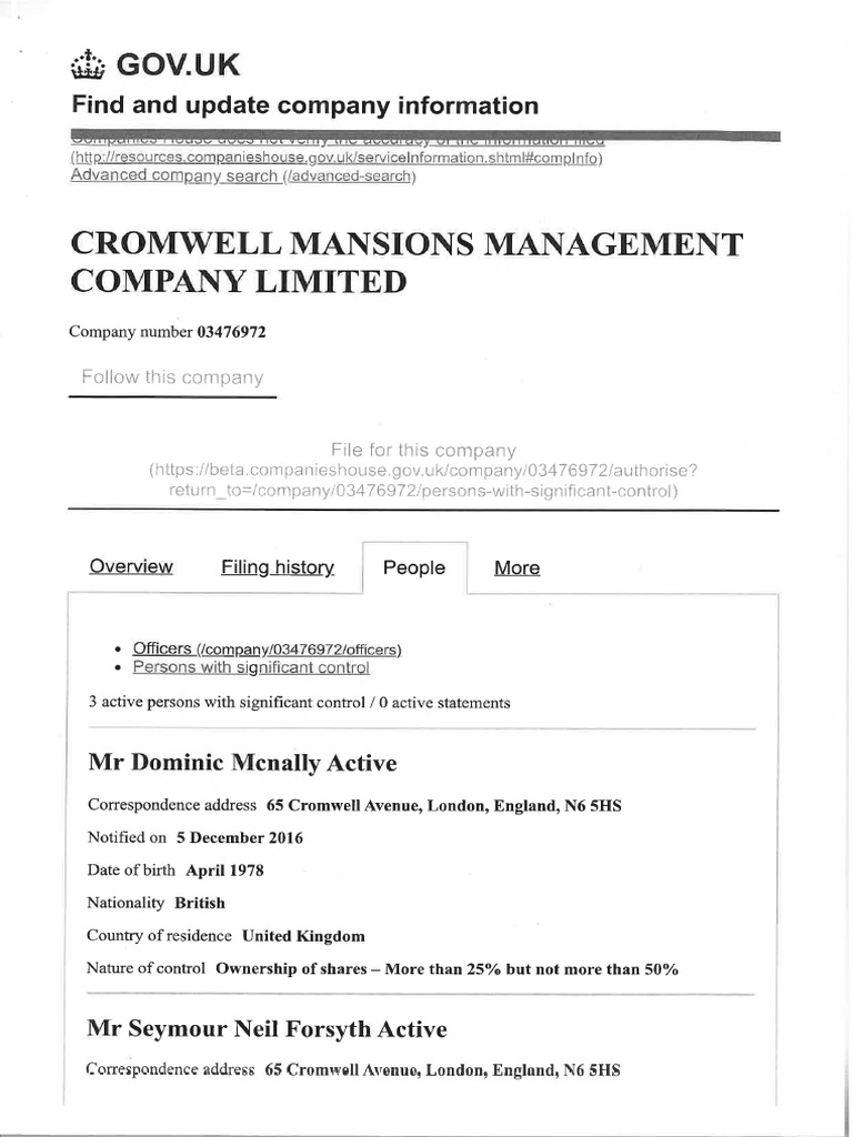 65 Cromwell Avenue - Cromwell Management Company Director Info | PDF