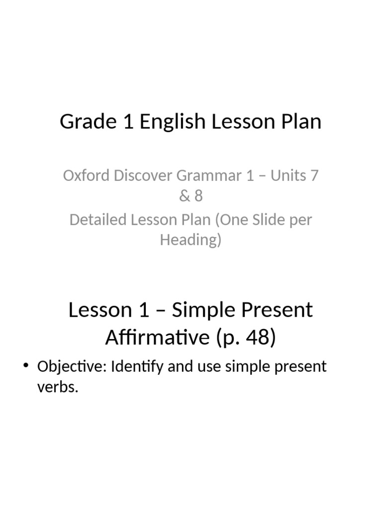 Grade1 English LessonPlan SlidePerHeading L1-L4 | PDF | Grammatical ...