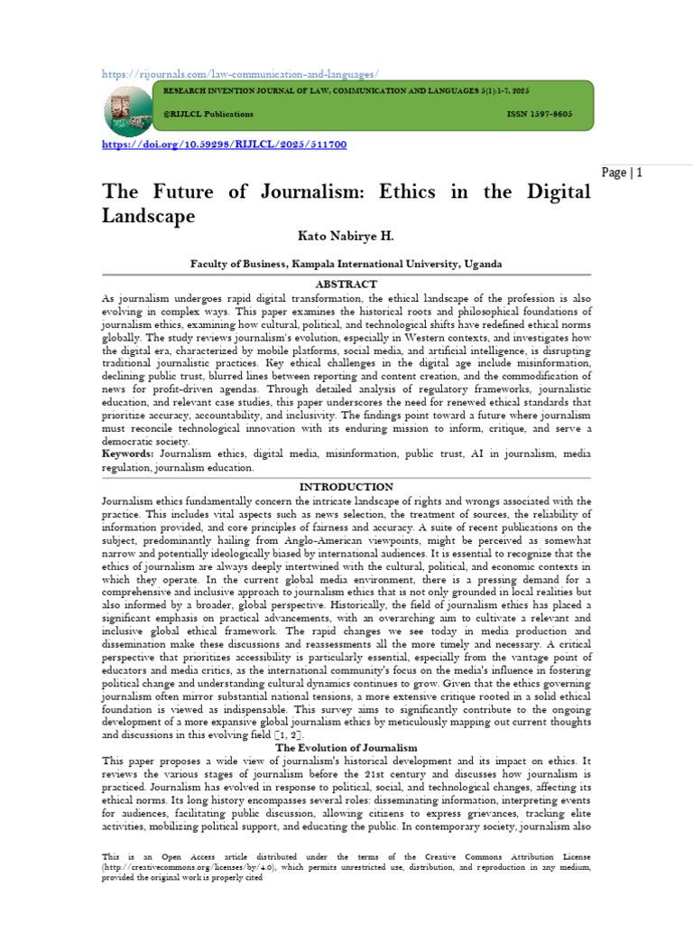 Ethics of Journalism in Digital Age | PDF | Journalism | News