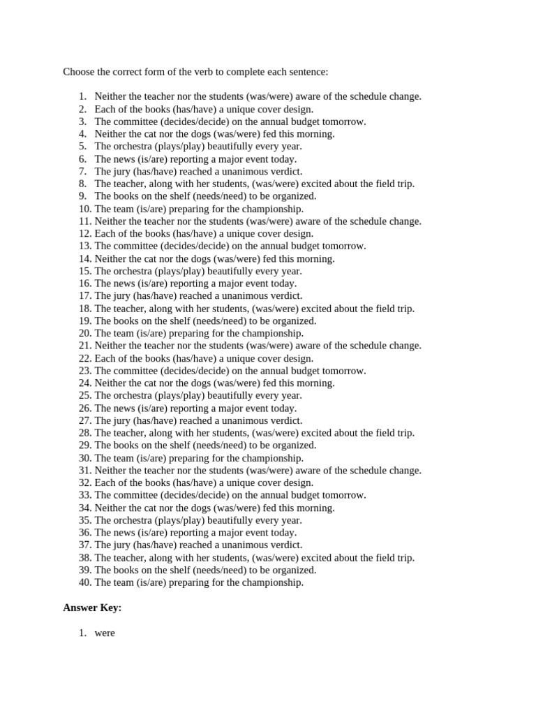 Verb Form Selection Exercise | PDF