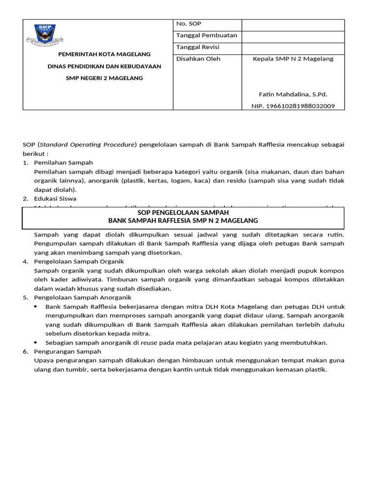 SOP BANK SAMPAH Rev | PDF