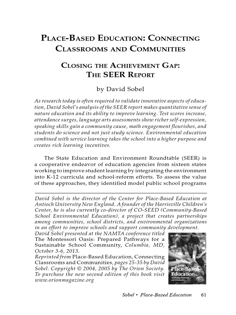 Place-Based Education Impact on Learning | PDF | Teachers | Curriculum
