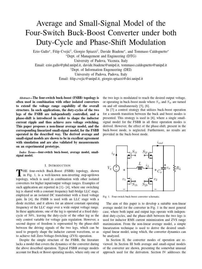 Average and Small-Signal Model of The Four-Switch Buck-Boost Converter Under Both Duty-Cycle and ...