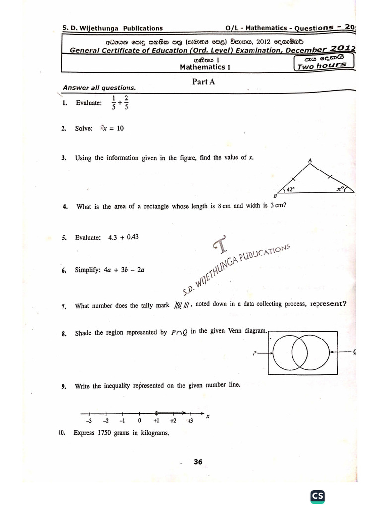 2012 Ol - Mathematics | PDF