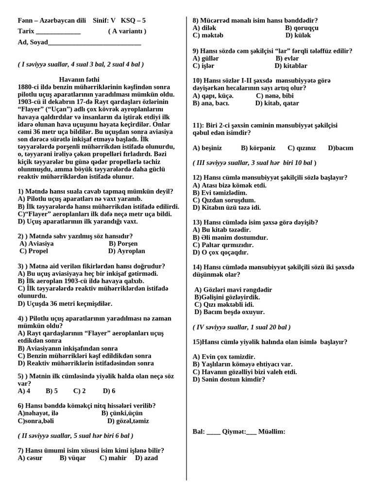 Ksq-5 5-Ci Sinif Kopyası | PDF