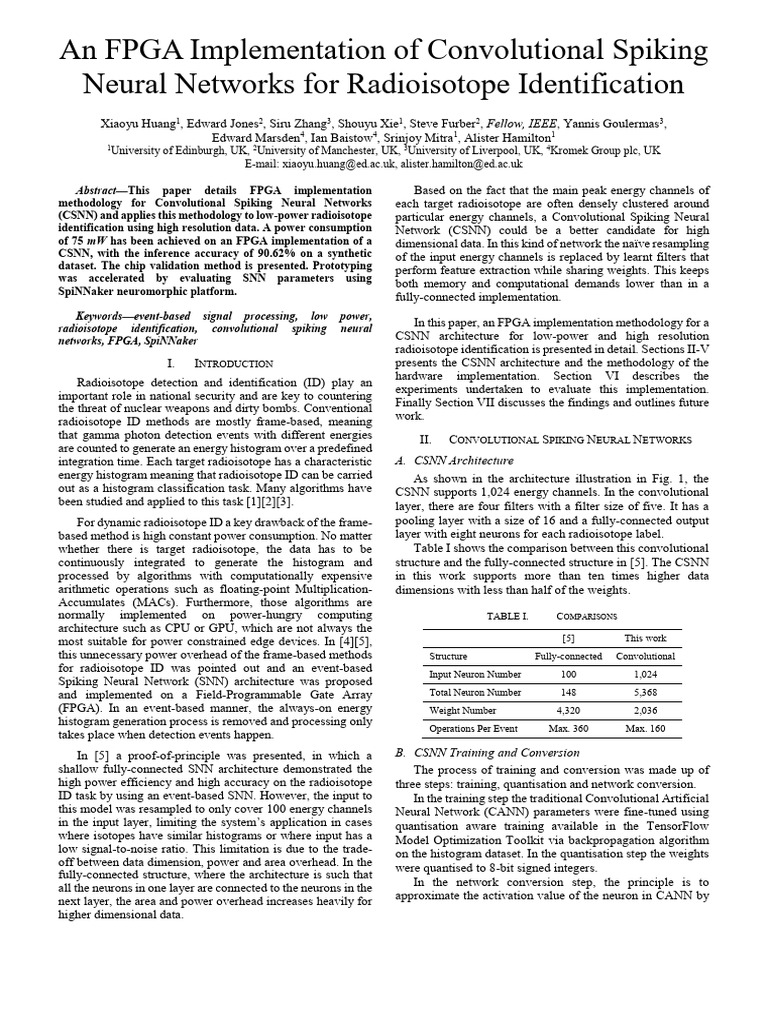 An FPGA Implementation of Convolutional Spiking Neural Networks For Radioisotope Identification ...