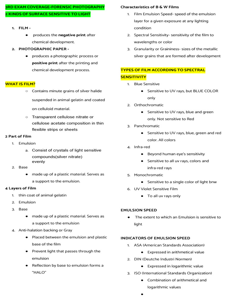 3RD Exam Coverage Forensic Photography | PDF | Film Speed | Optics