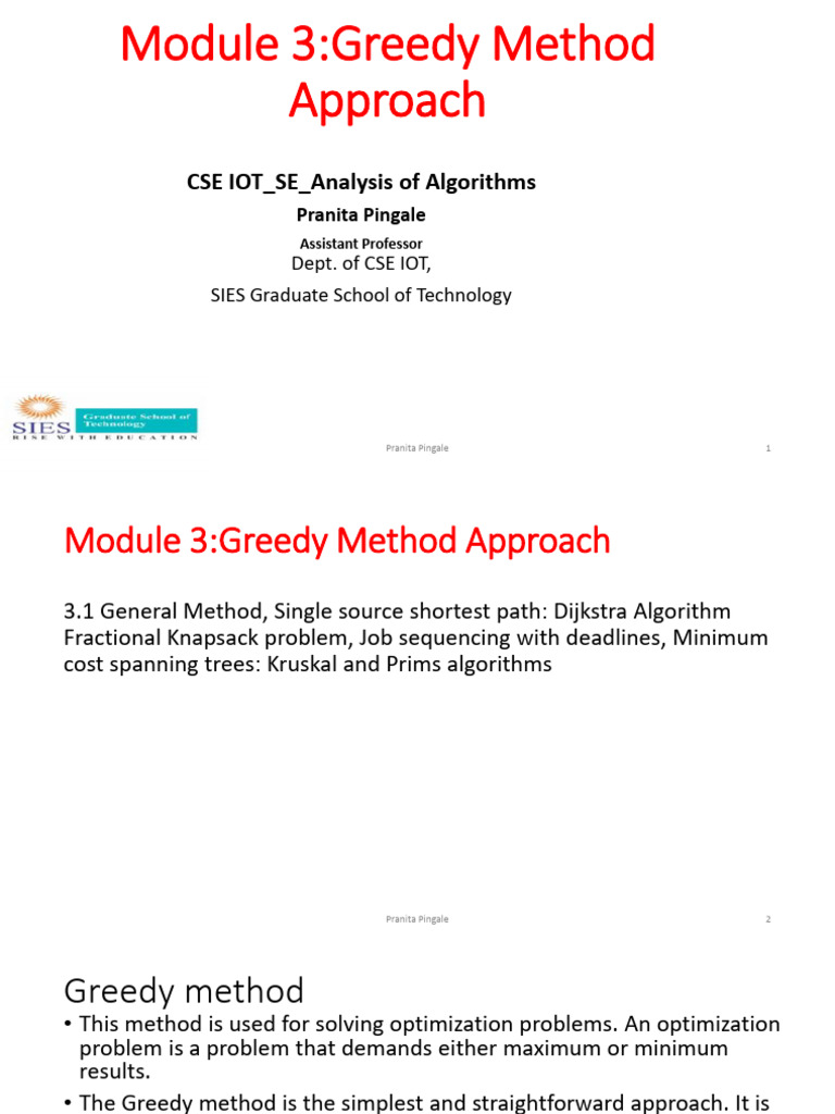 Module 3 Greedy Method Approach new | PDF | Graph Theory | Computational Problems