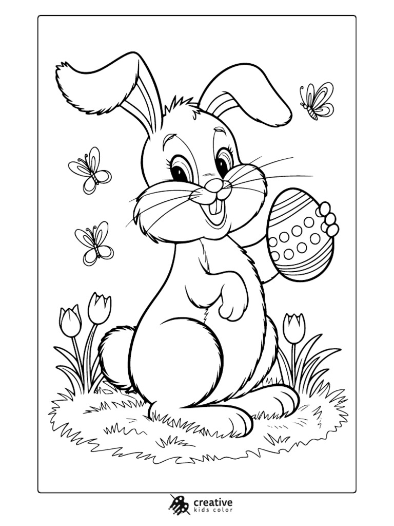 Cute Easter Bunny Coloring Page | PDF