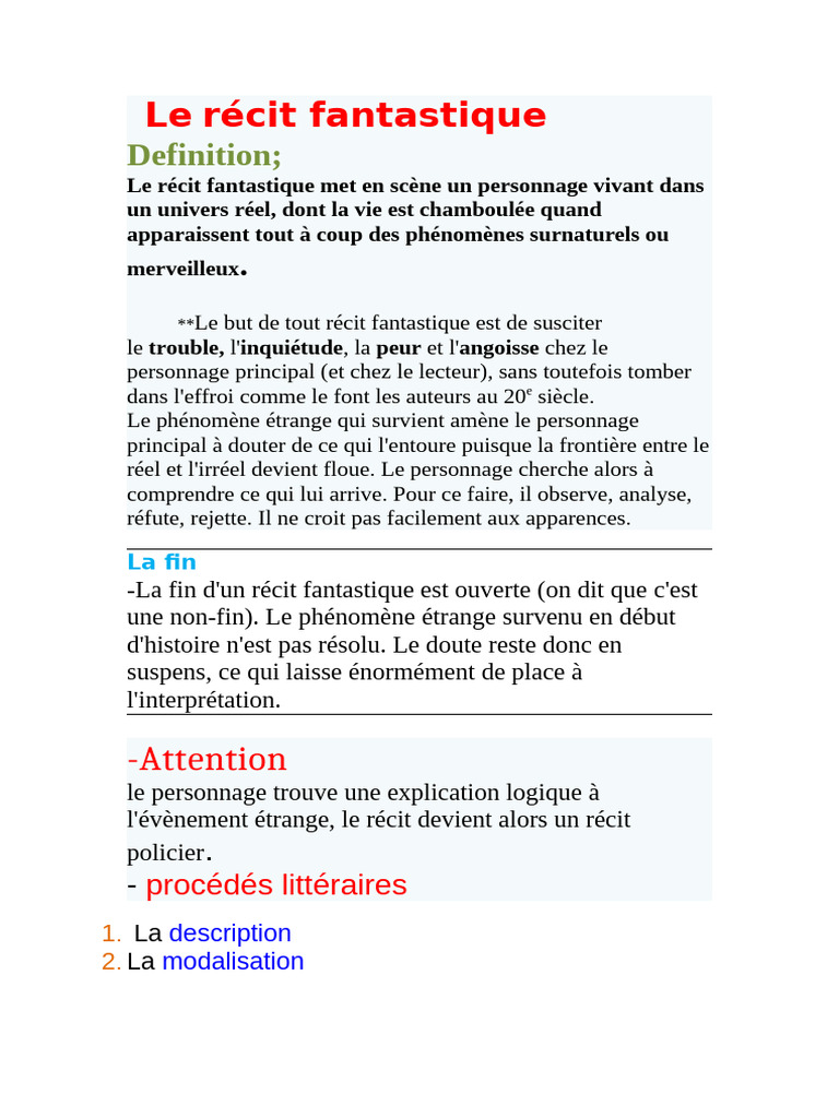 Définition du récit fantastique | PDF