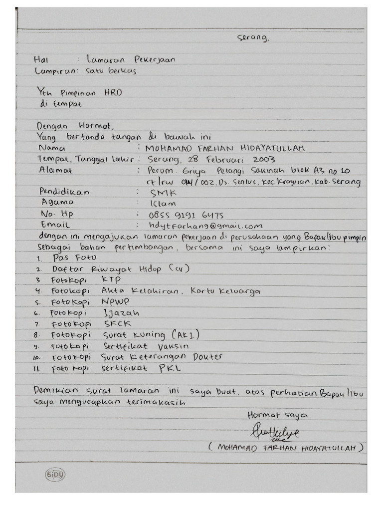 Permohonan Kerja Farhan | PDF