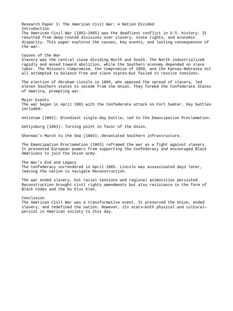 The American Civil War A Nation Divided | PDF