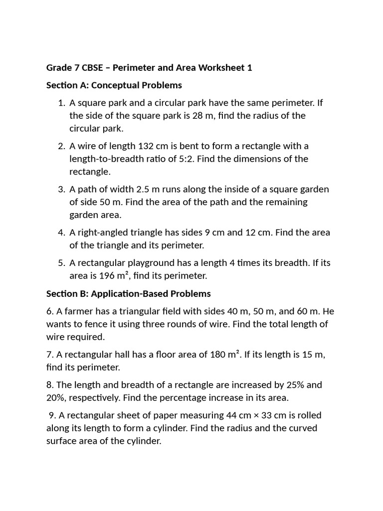 Grade 7 Perimeter and Area Worksheet | PDF