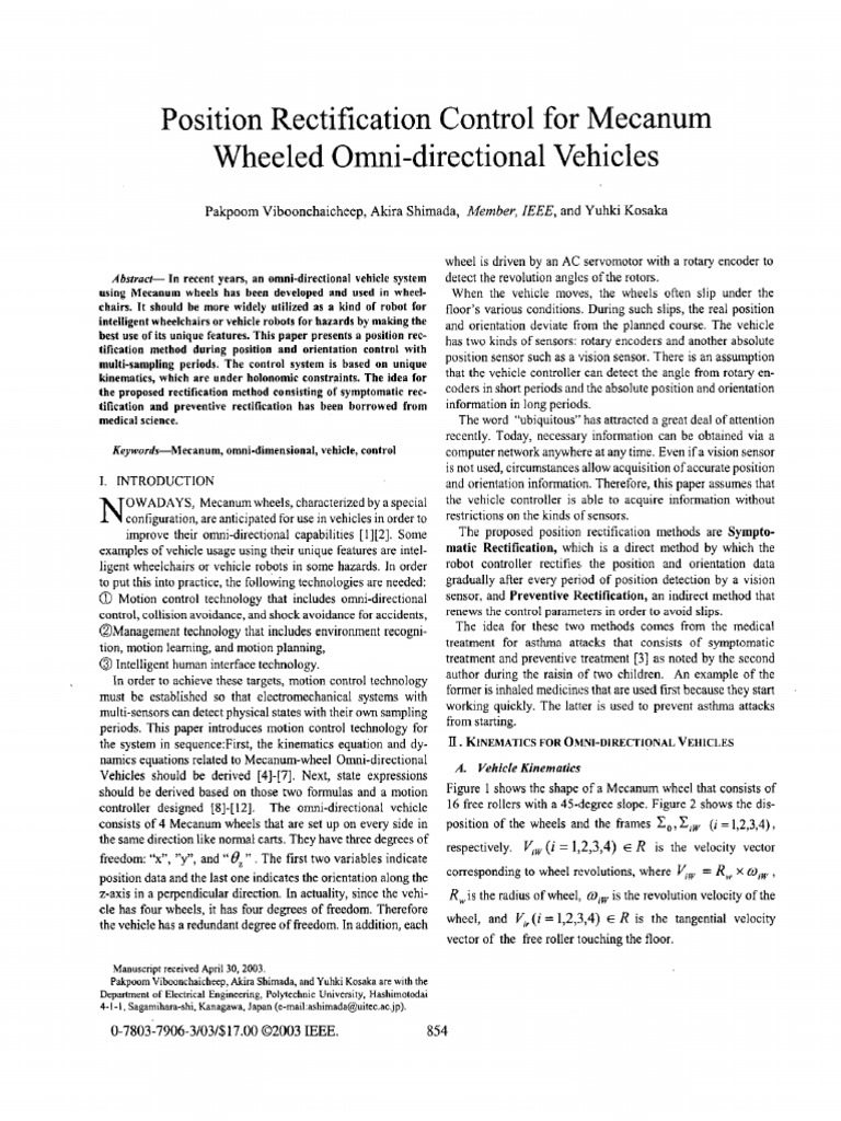 Position Control for Mecanum Vehicles | PDF | Velocity | Kinematics