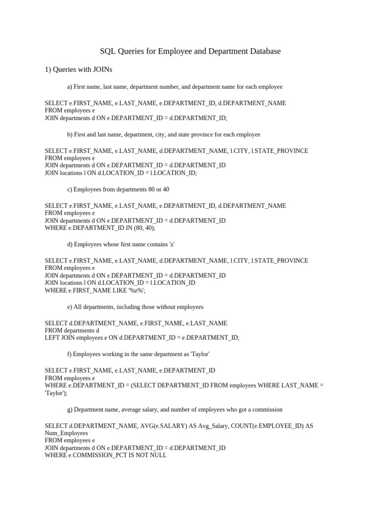 SQL Queries For Employee | PDF | Salary | Databases