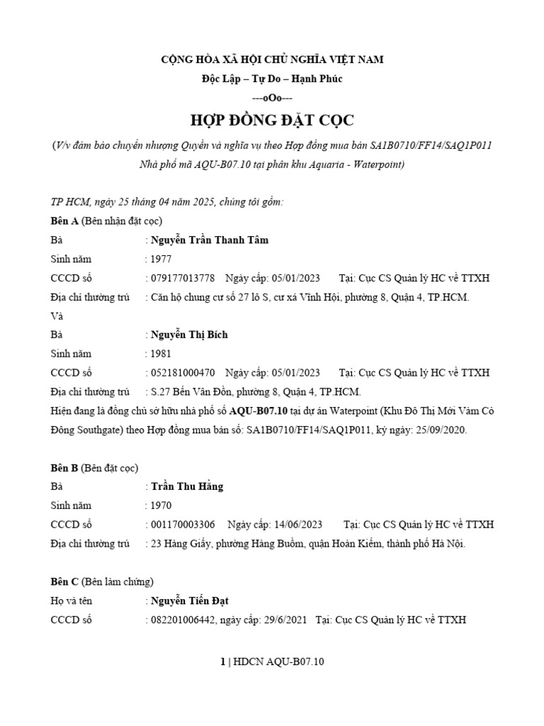 Hợp đồng cọc AQUA-B7.10 final | PDF