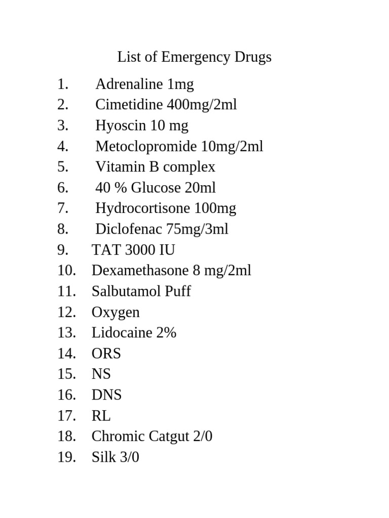 Essential Emergency Drugs List | PDF