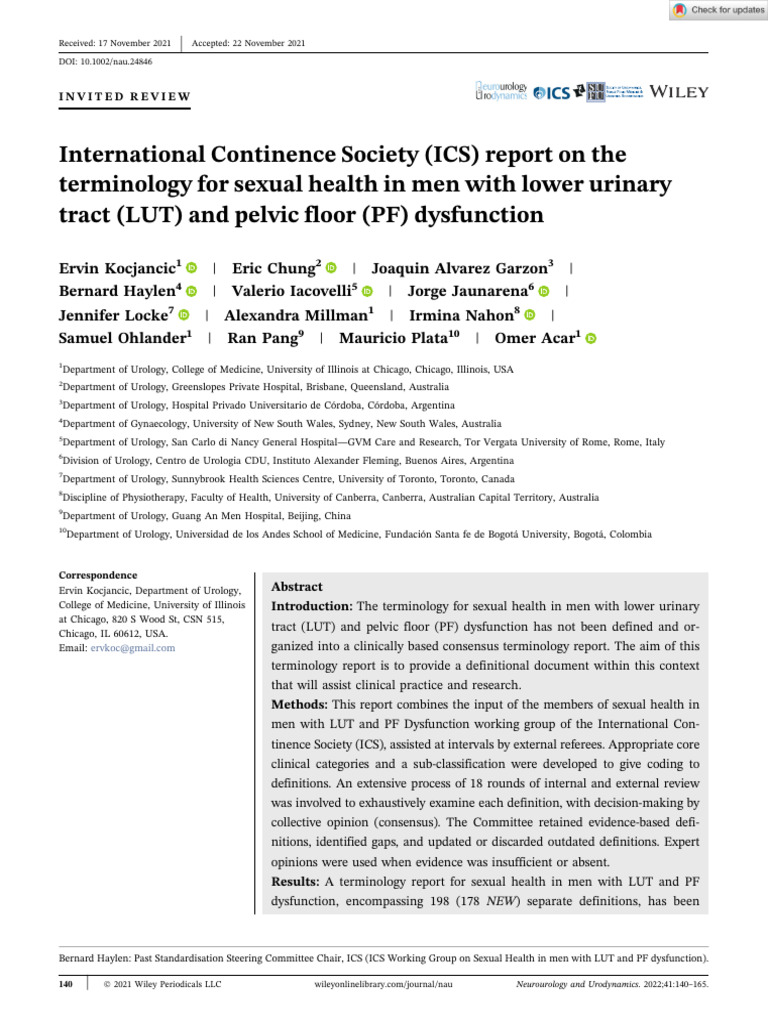 International Continence Society ICS Report On The Terminology For ...