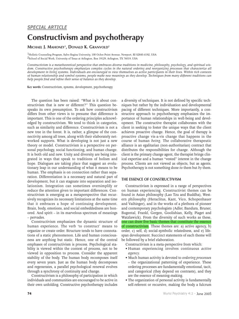 Constructivism in Psychotherapy Explained | PDF | Psychotherapy ...