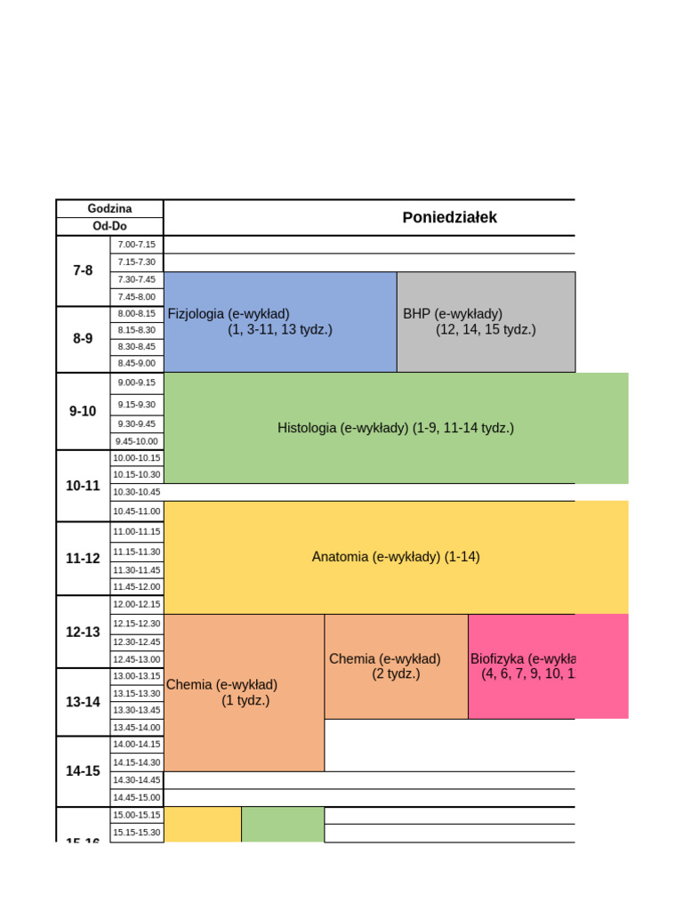 Harmonogram Schedule 2024 2025 Sem 1 Lek 2024 08 19 11 05 22 | PDF