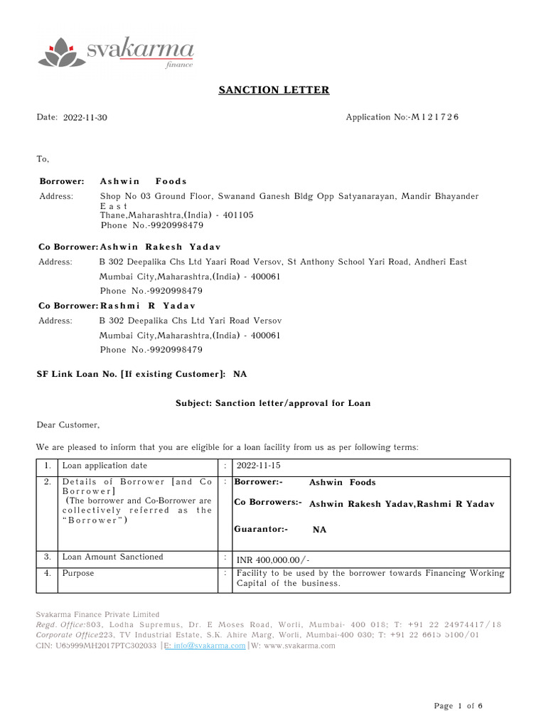 Sanction Letter Report 4116229324313462 | PDF | Line Of Credit | Interest